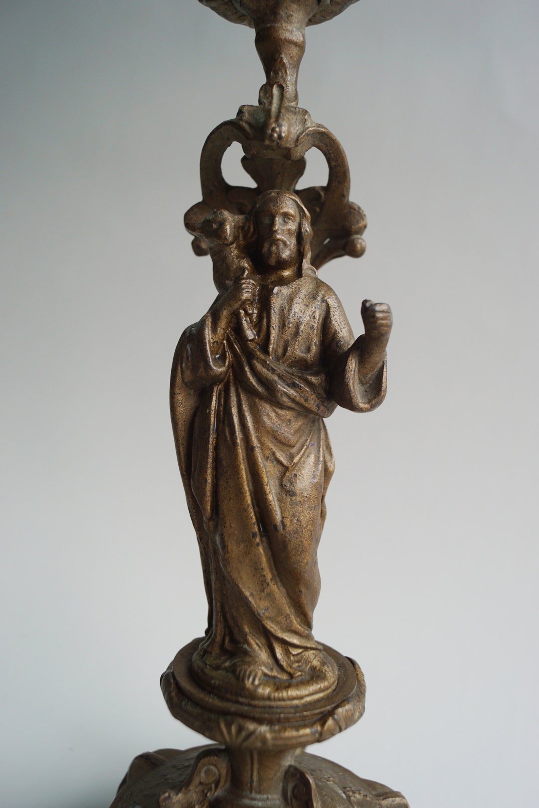 Antique French Candlestick of Christ as Good Shepherd | 19th Century ...