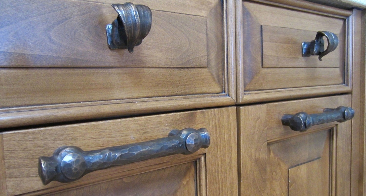 6-1/2 Double Nail Head Drawer Pull, Rustic Cabinet Drawer Pull, Heavy ...