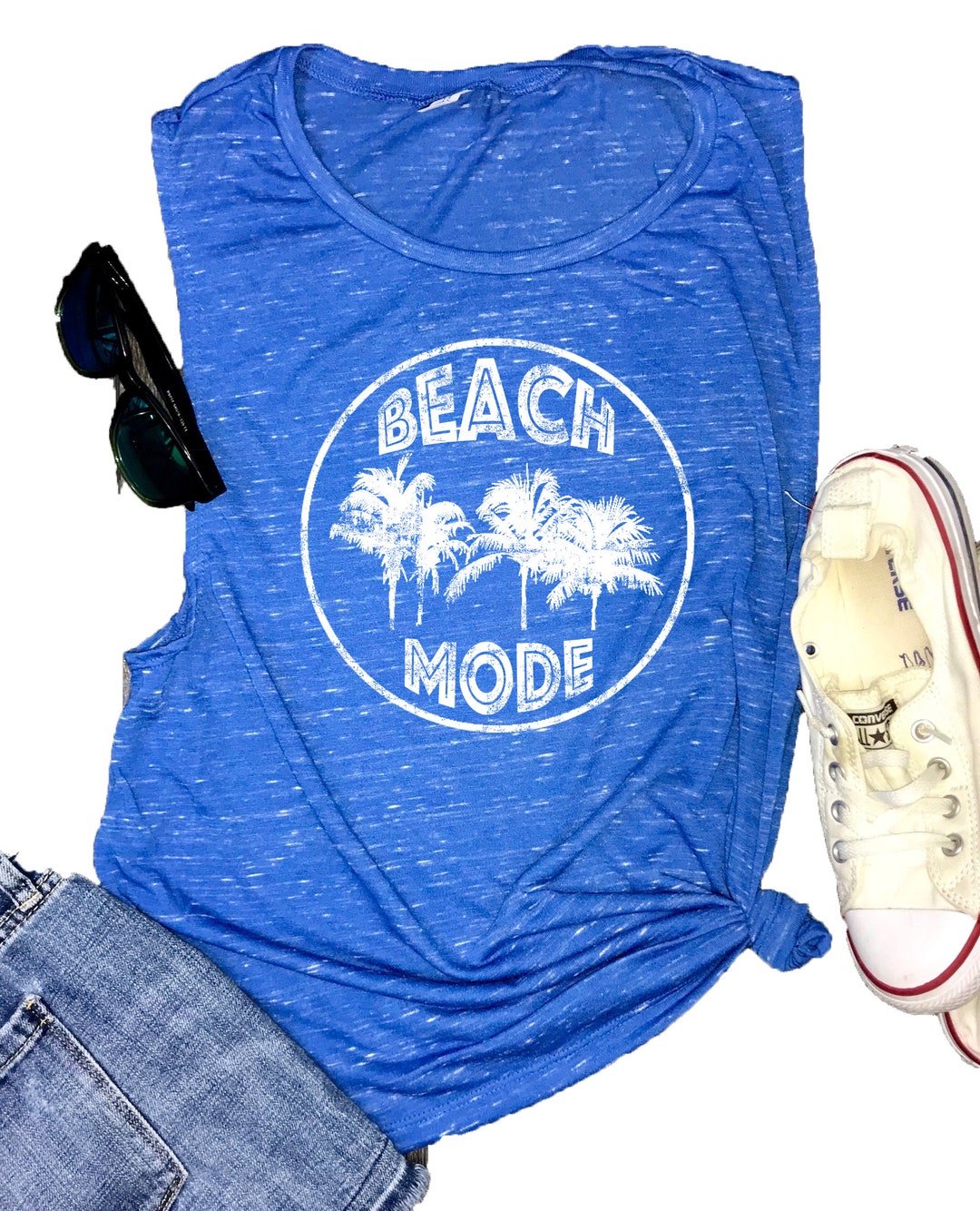 Beach Mode Muscle Tank, Beach Tank, Beach Lovers Gift, Palm Tree Tank ...