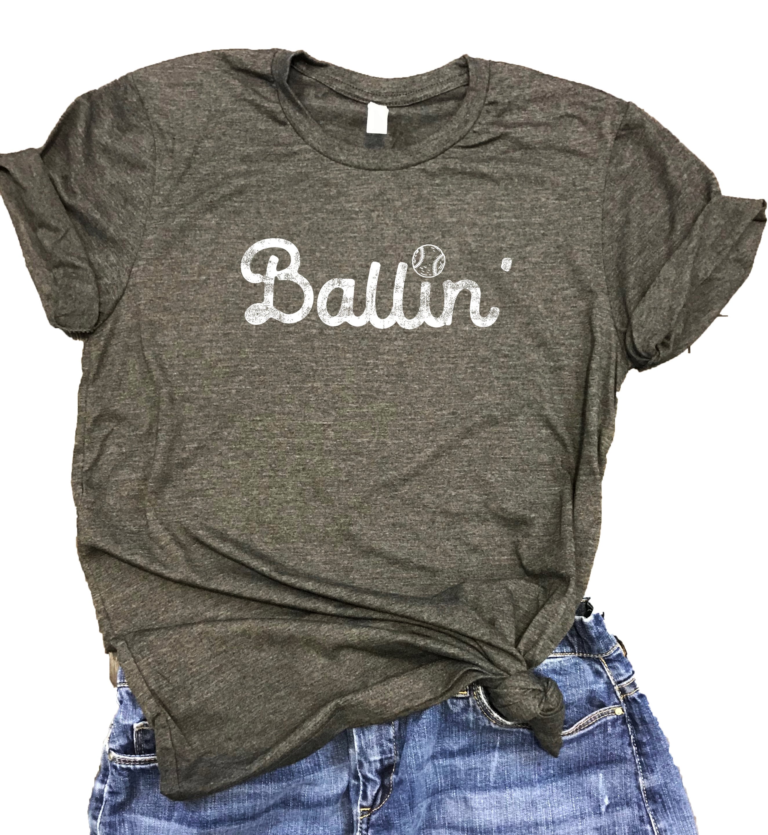 Ballin Baseball Unisex Relaxed Fit Dark Gray Soft Blend Tee - Baseball ...
