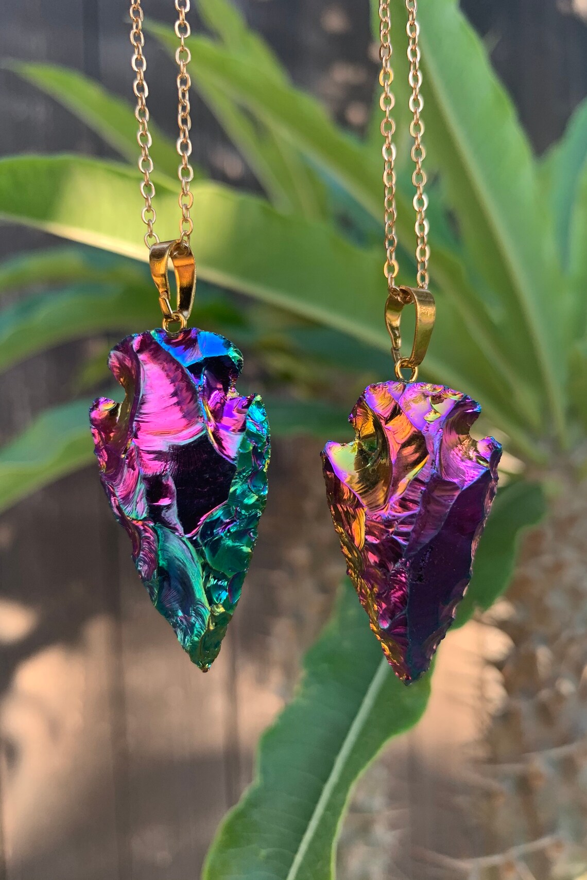 Flame Aura Arrowhead Quartz Crystal Necklace - Titanium Rainbow Quartz ...
