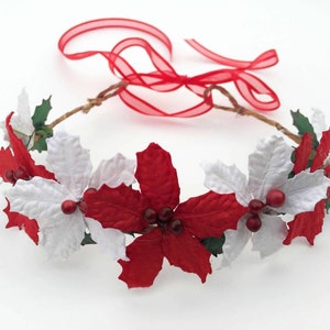Christmas Poinsettia Flower Crown - Holiday Flower Headband - Flower ...