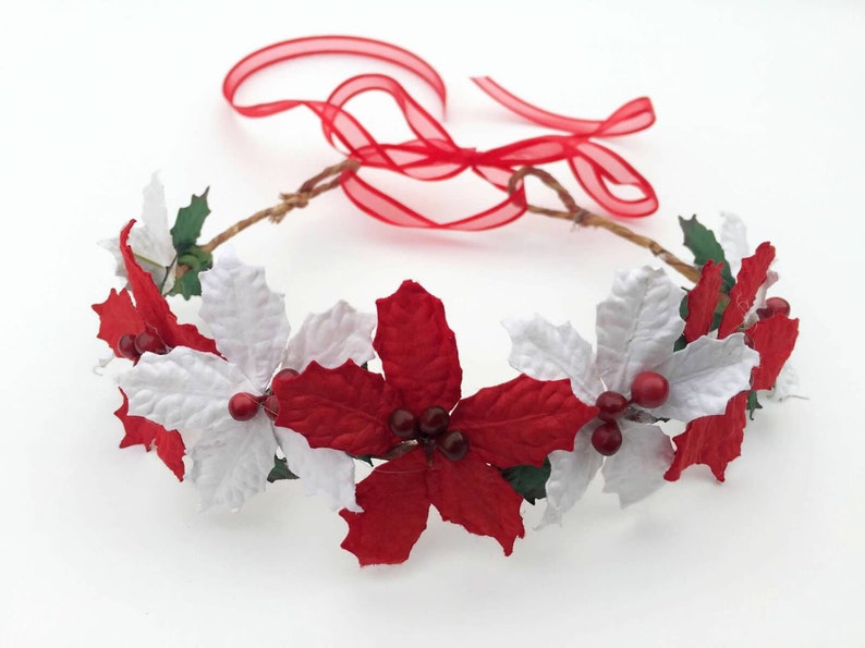 Christmas Poinsettia Flower Crown Holiday Flower Headband | Etsy
