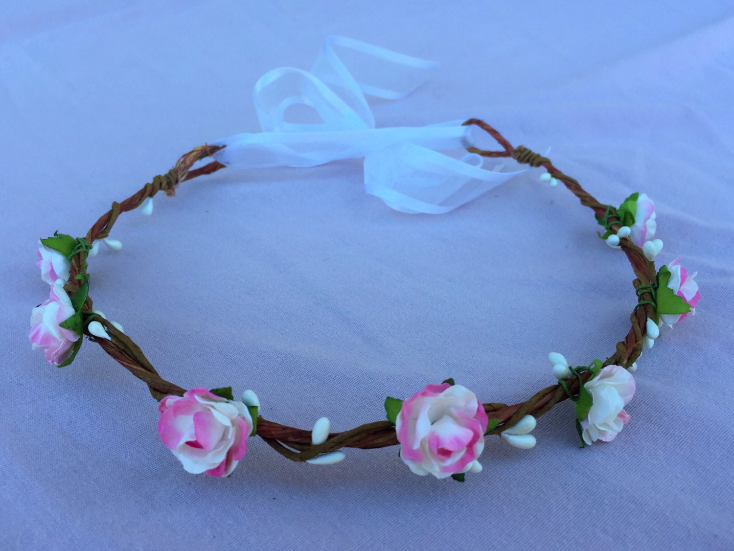 White Pink Rose Flower Crown Rose Flower Headband Flower | Etsy
