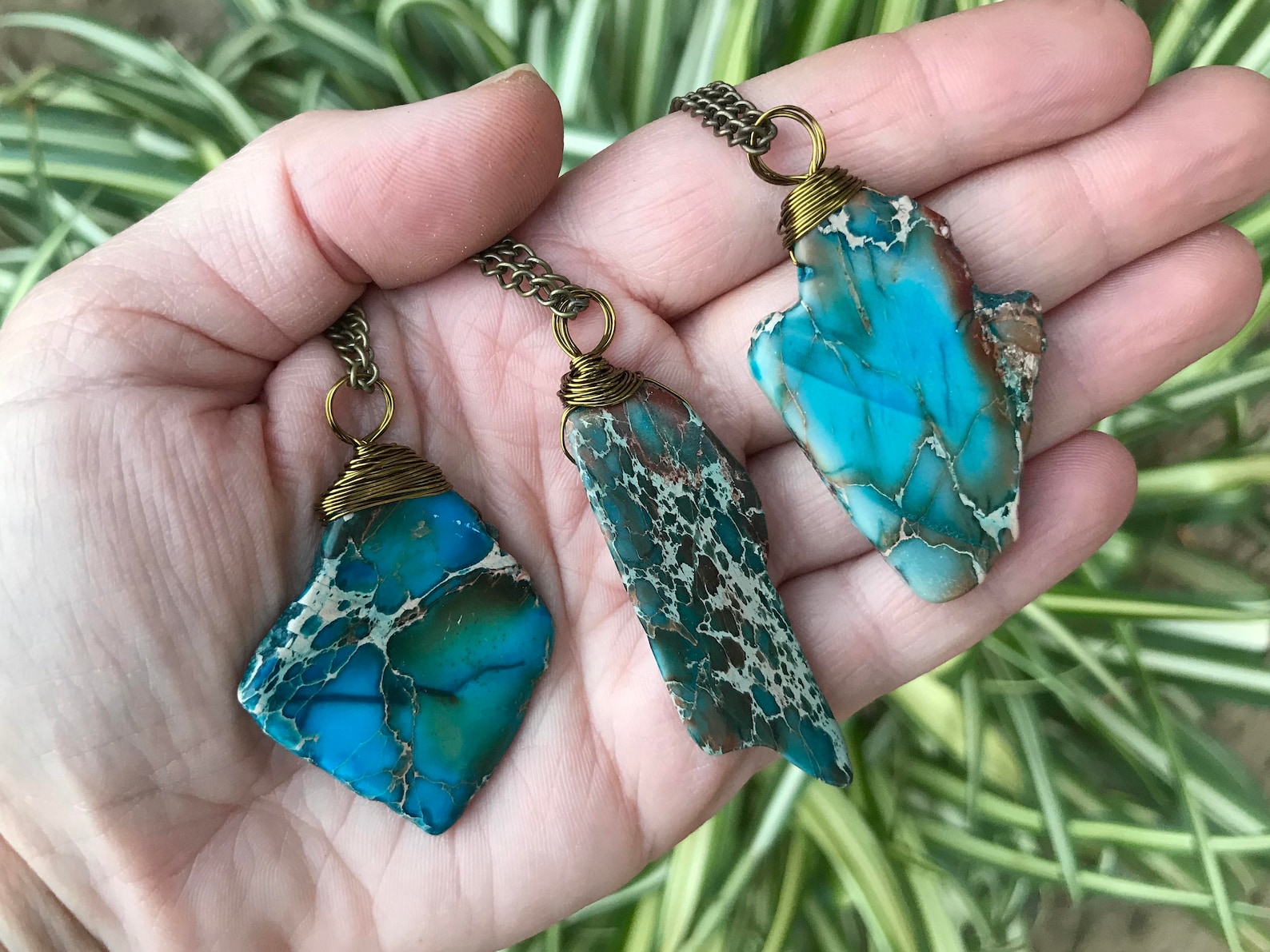 Blue Turquoise Imperial Jasper Stone Necklace Gemstone | Etsy