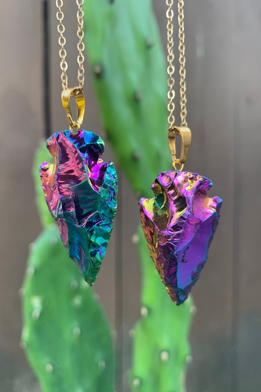 Flame Aura Arrowhead Quartz Crystal Necklace - Titanium Rainbow Quartz ...