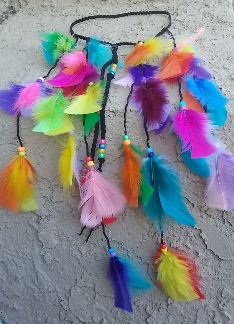 Rainbow Feather Headband - Feather Hairpiece - Festival Headband ...