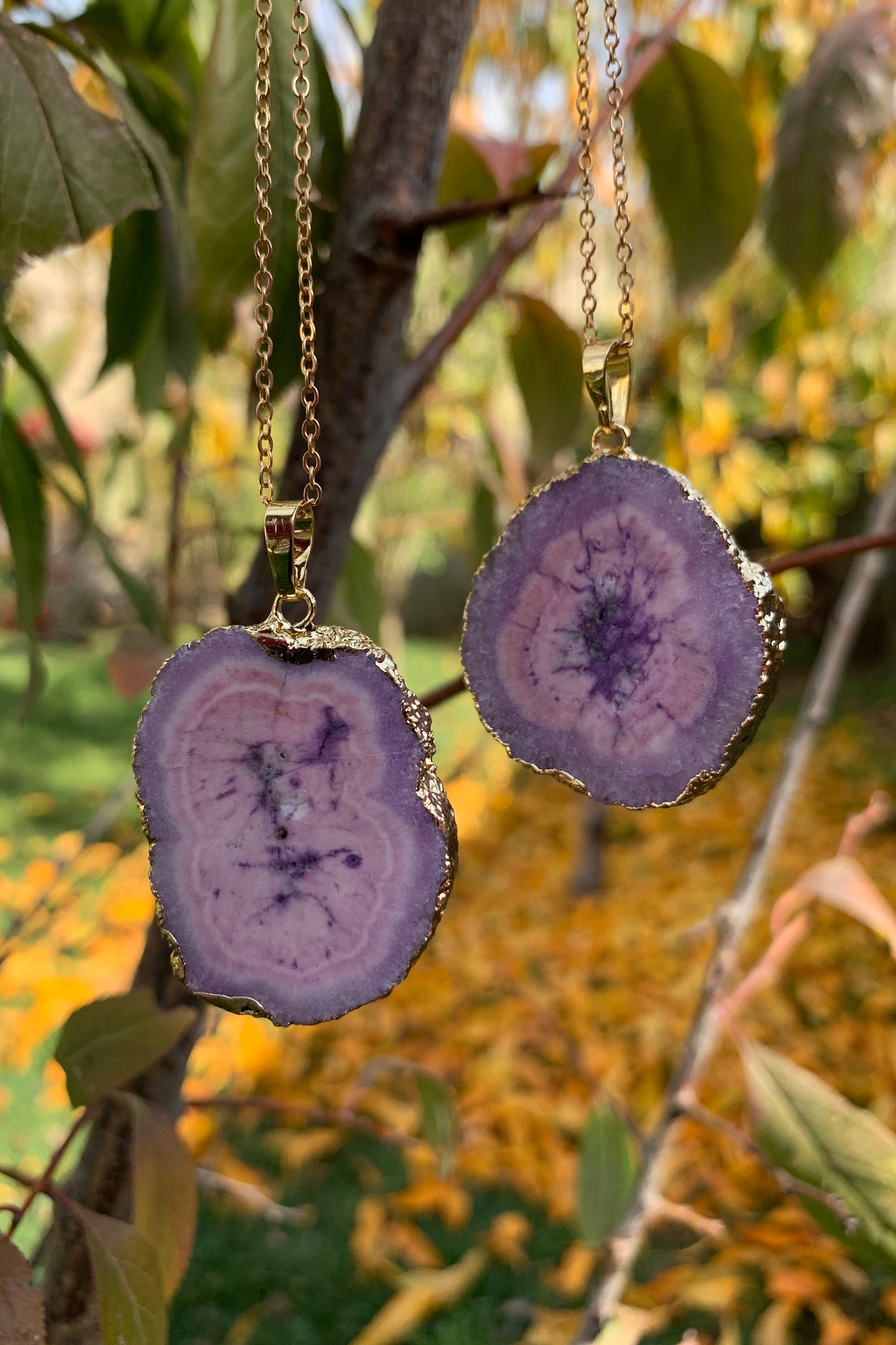 Purple Pink Stalactite Agate Slice Necklace Gold Plated - Etsy