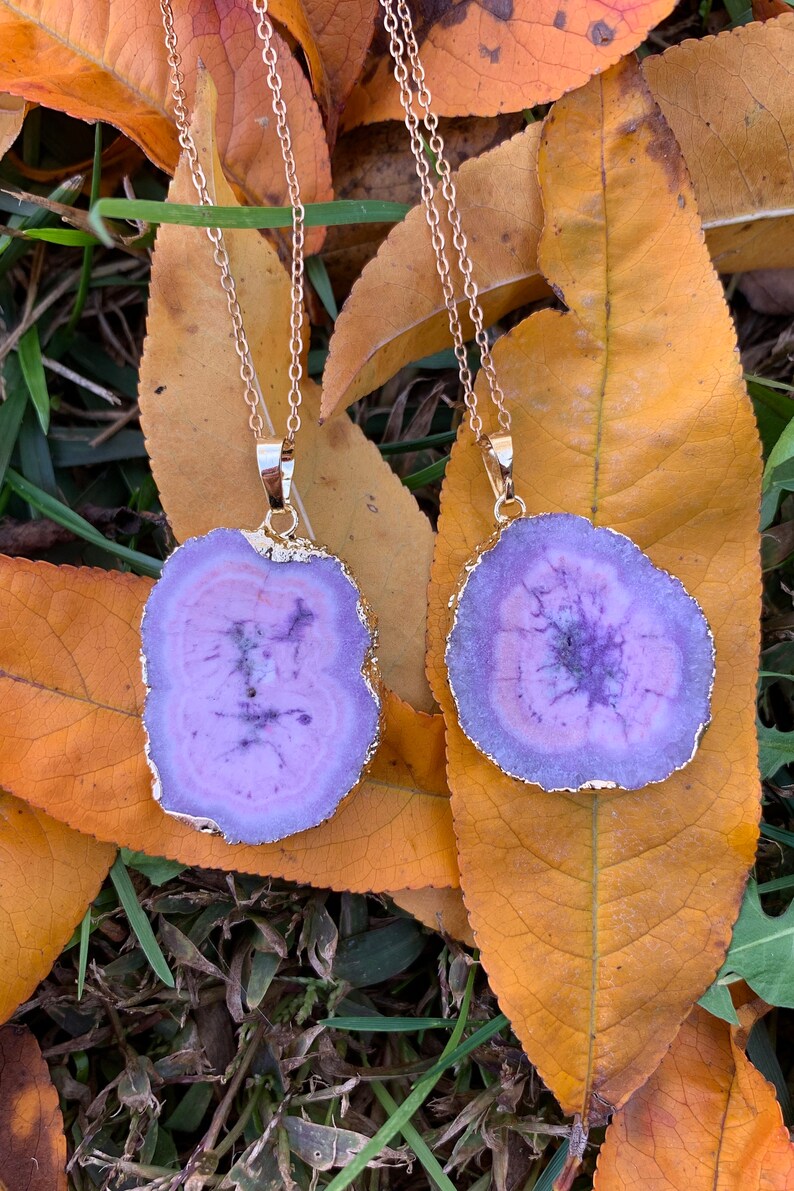 Purple Pink Stalactite Agate Slice Necklace Gold Plated - Etsy