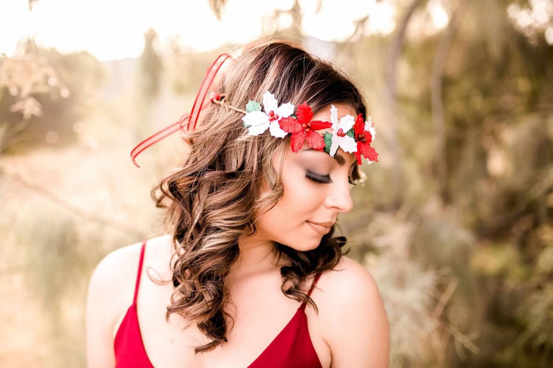 Christmas Poinsettia Flower Crown Holiday Flower Headband - Etsy