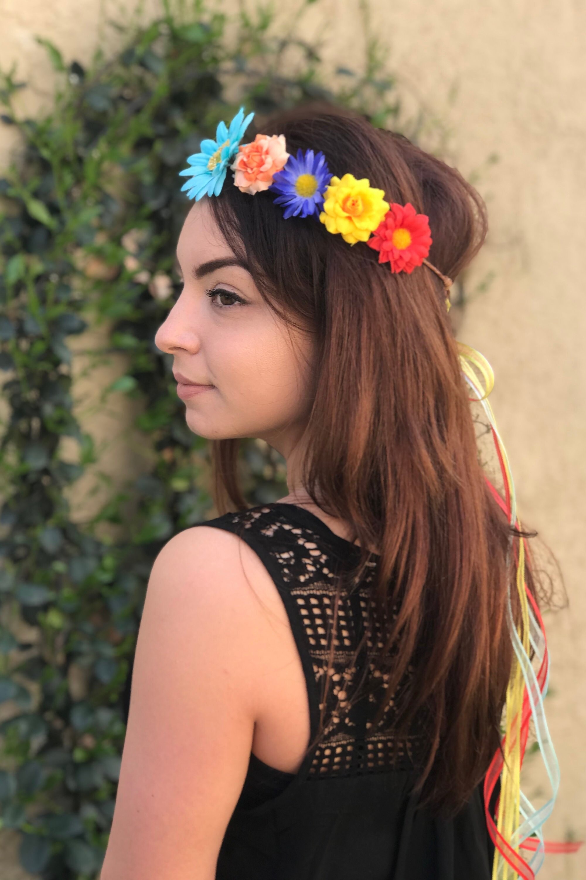 Fiesta Flower Crown Headband - Flower Hair Wreath Tiara - Wedding ...