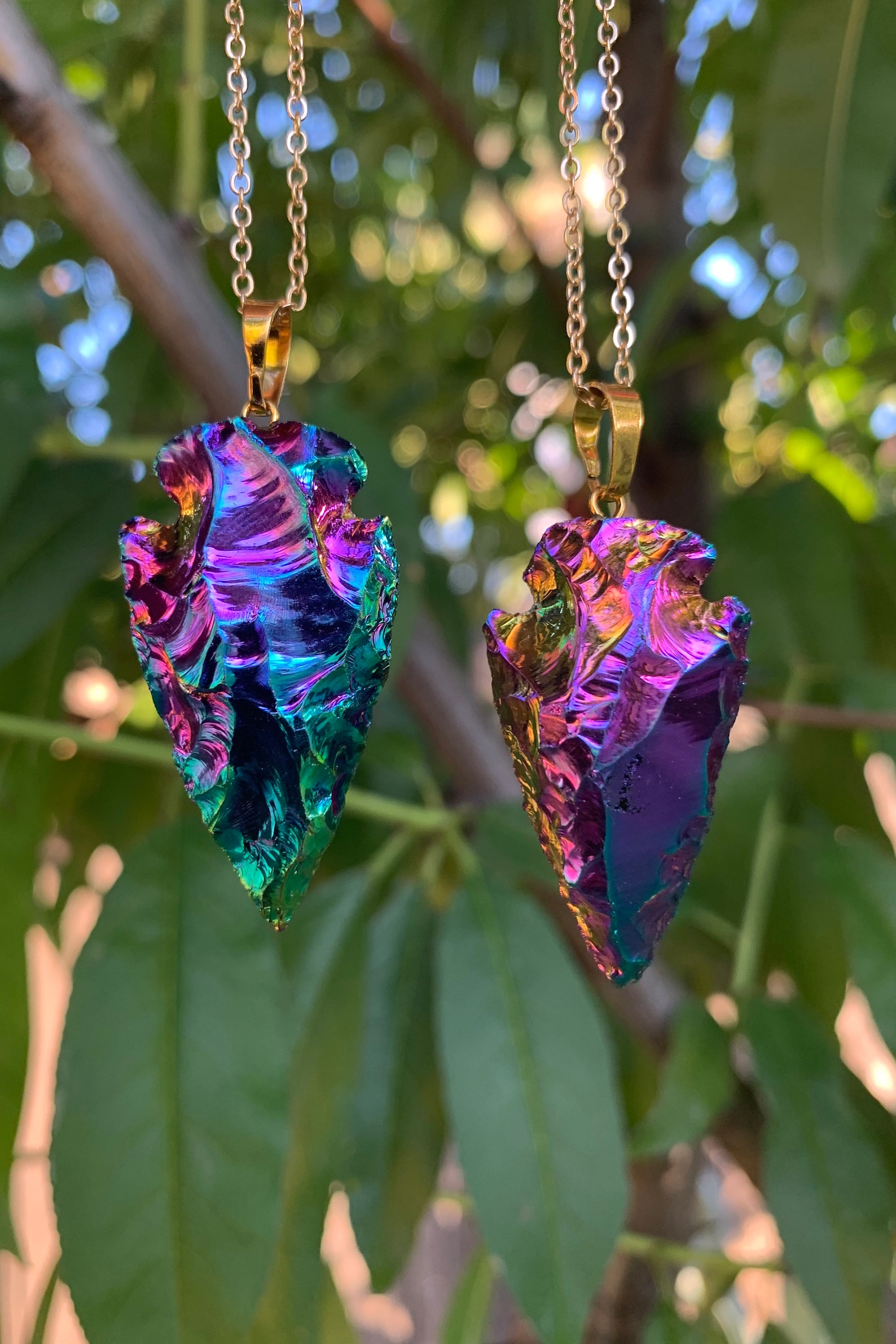 Flame Aura Arrowhead Quartz Crystal Necklace - Titanium Rainbow Quartz ...