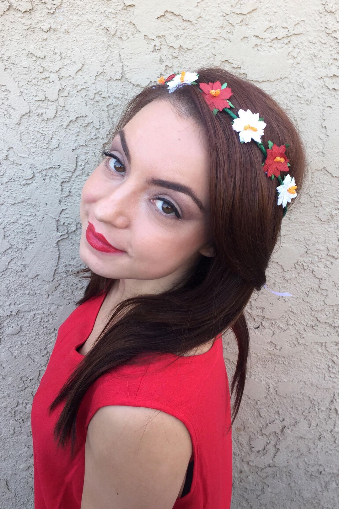 Christmas Small Poinsettia Flower Crown - Holiday Flower Headband ...