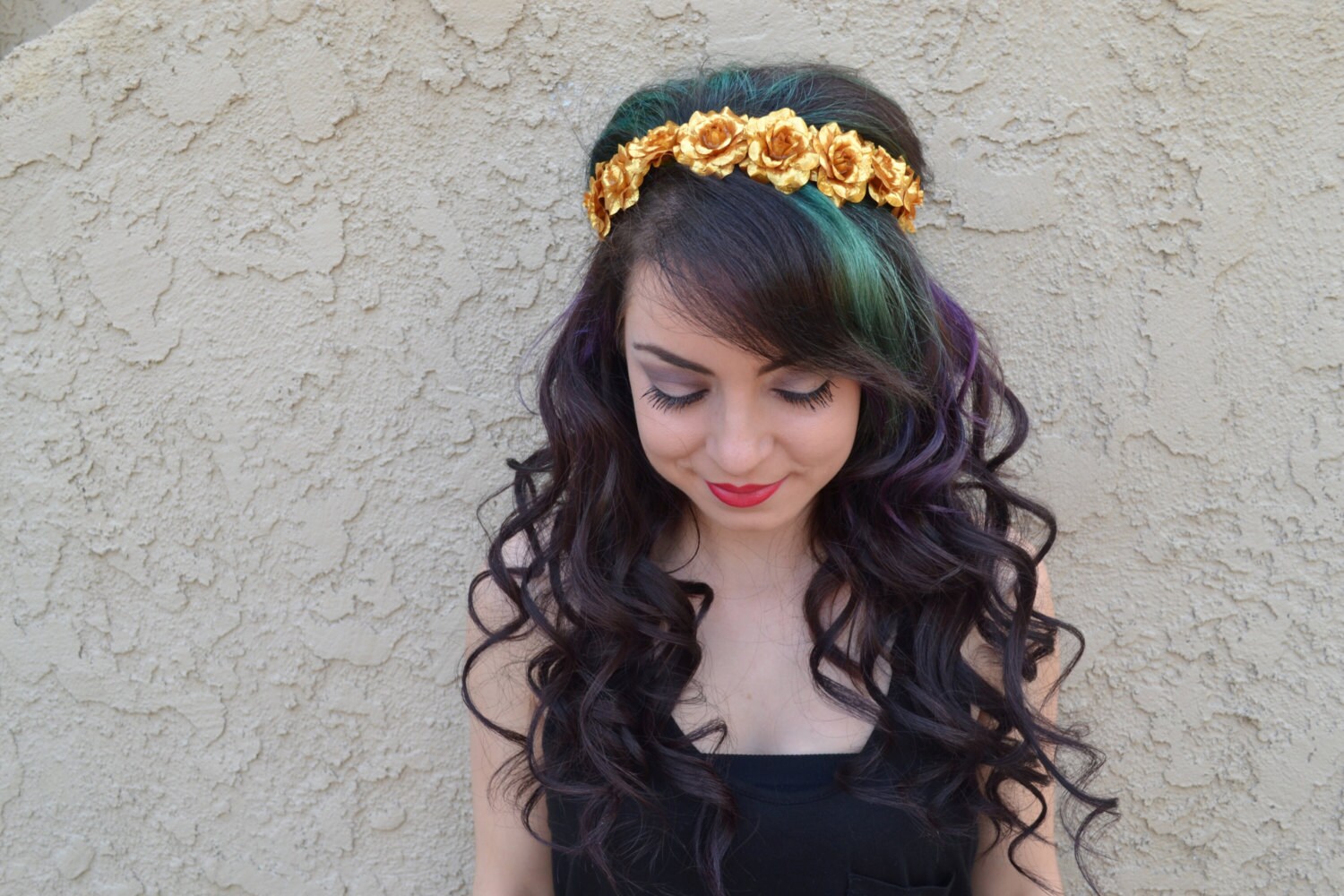 Gold Rose Headband - Metallic Flower Headband - Golden Roses - Leather ...