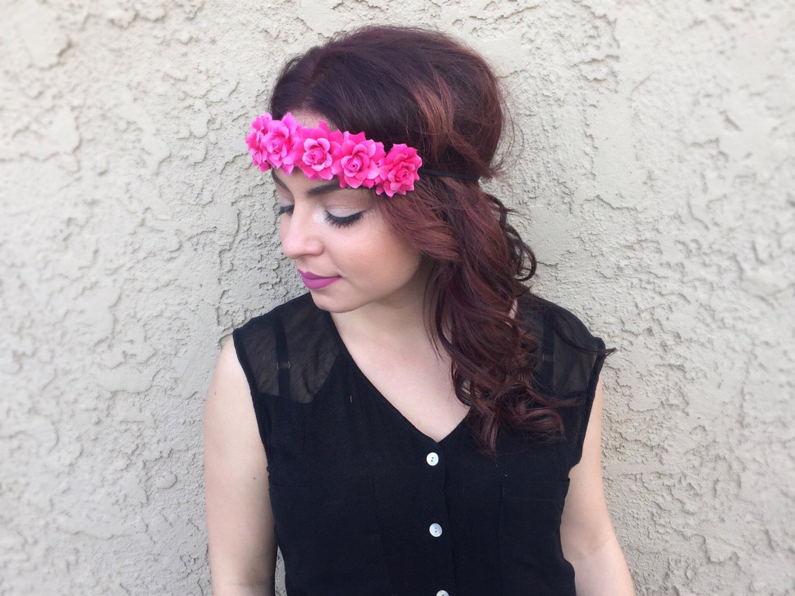 Hot Pink Rose Headband Pink Flower Headband Pink Rose - Etsy