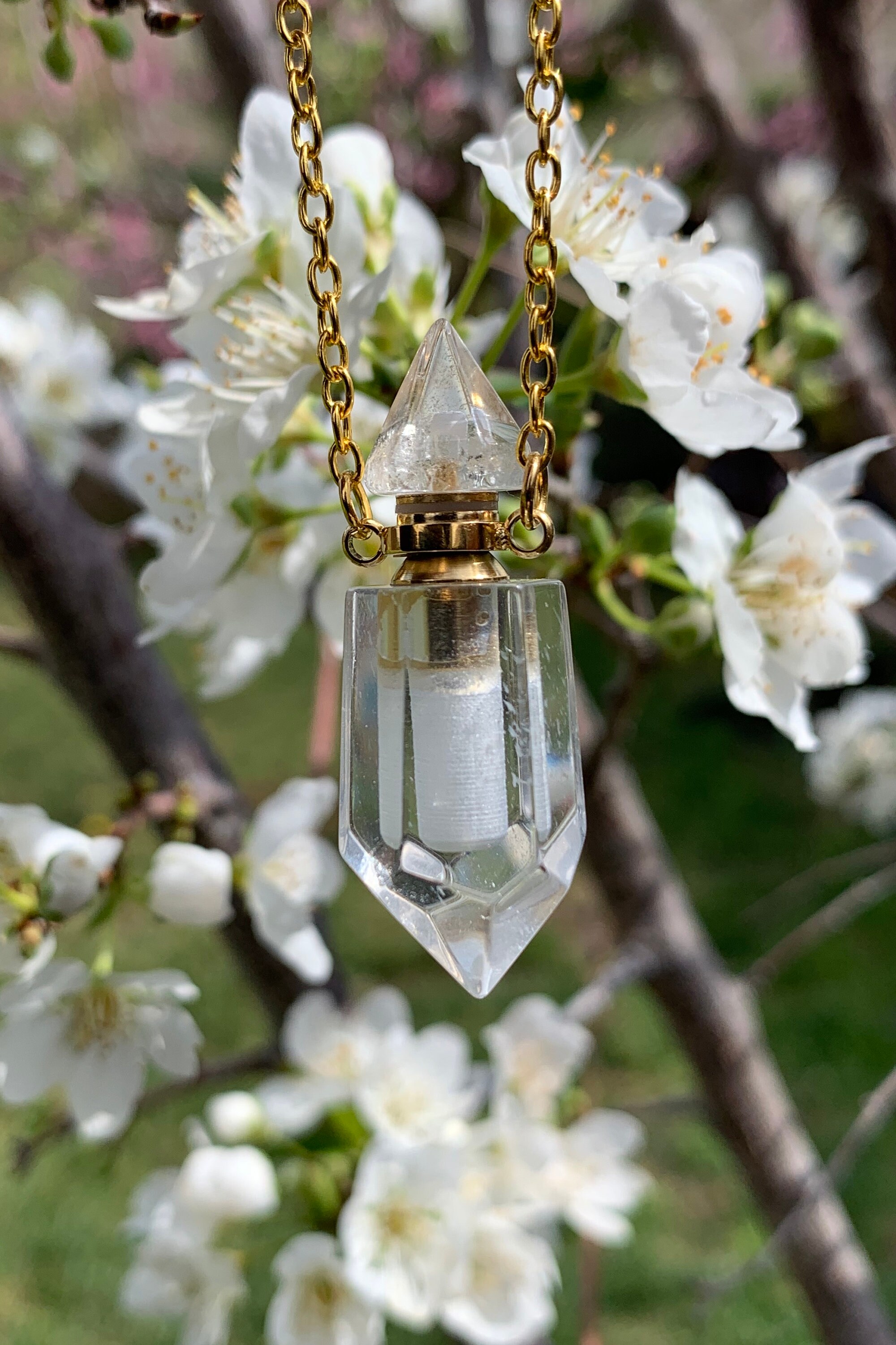 Clear Quartz Essential Oil Perfume Bottle Pendant Necklace | Etsy