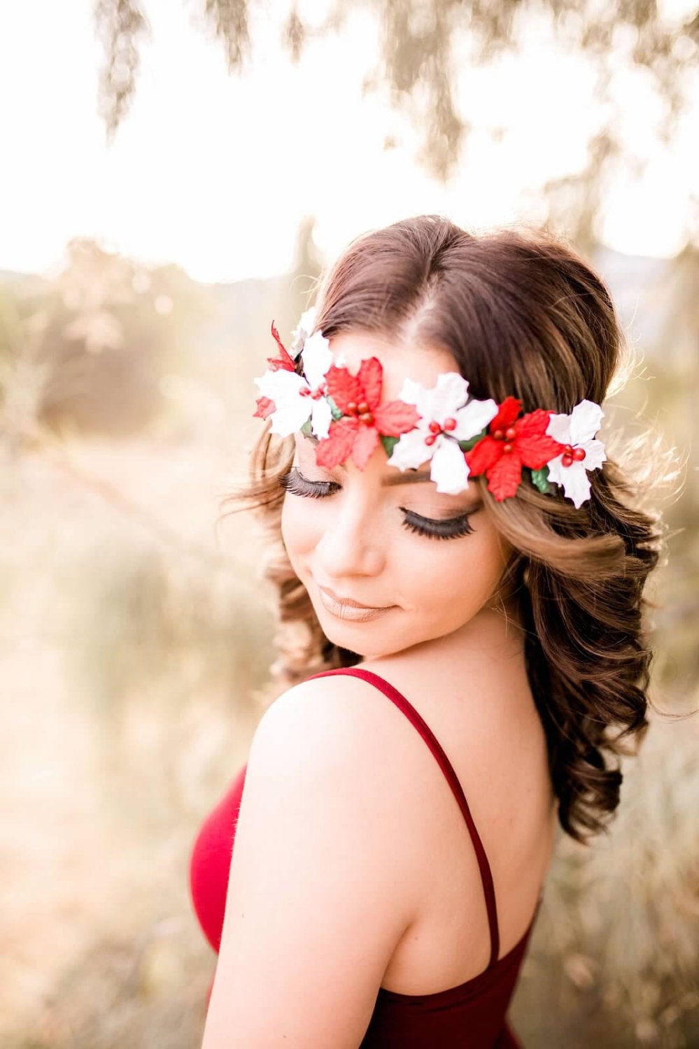 Christmas Poinsettia Flower Crown Holiday Flower Headband | Etsy