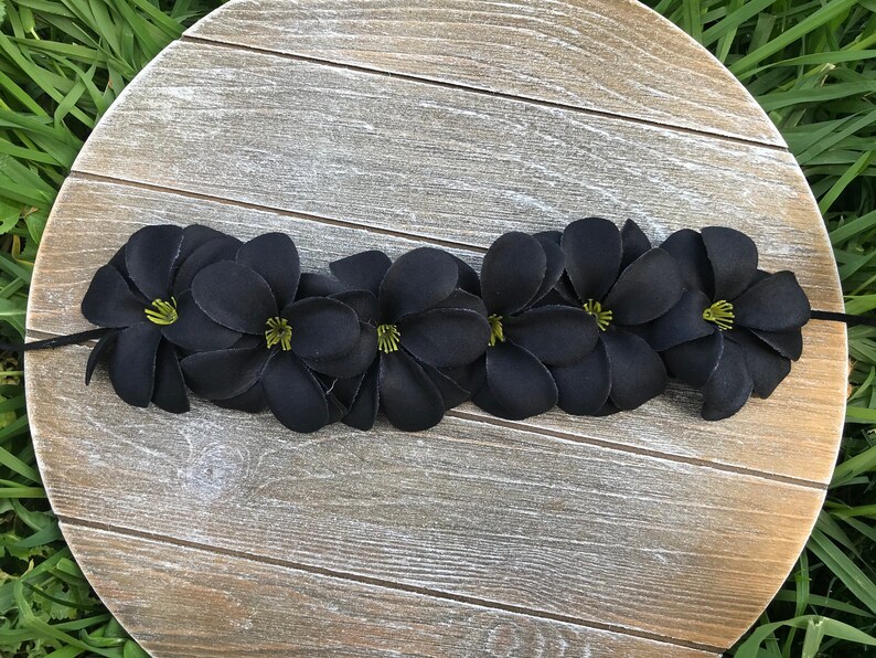 All Black Hawaiian Plumeria Flower Headband Hula Flowers - Etsy