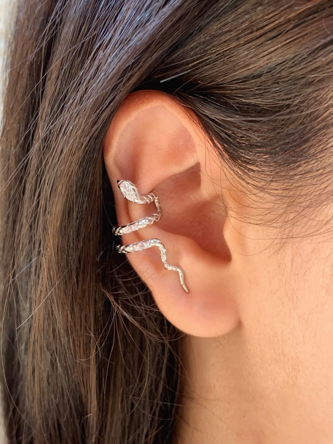 Snake Earcuff for Cartilage, Snake Earring Without Hole, Sterling Silver Eurcuff, Golden Snake ...