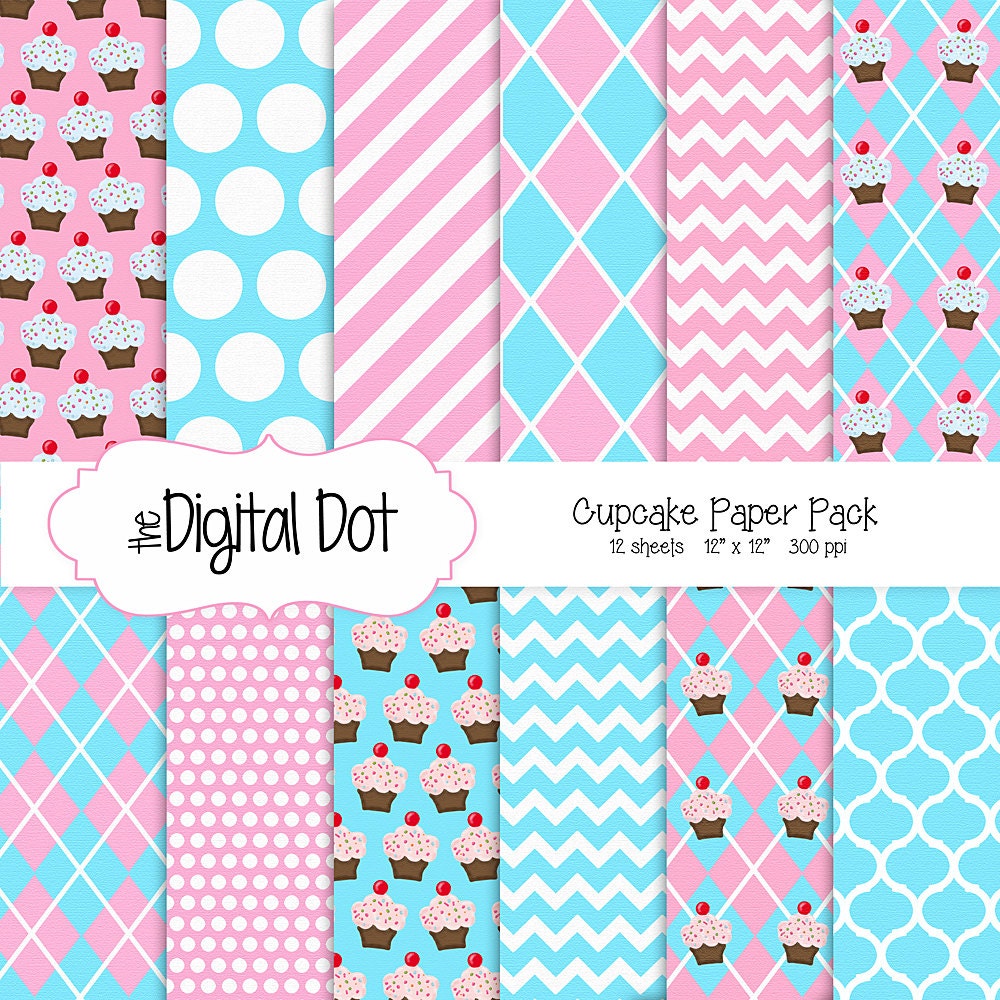 Cupcake Digital Paper, Digital Scrapbook Paper, Digital Paper, Baking ...