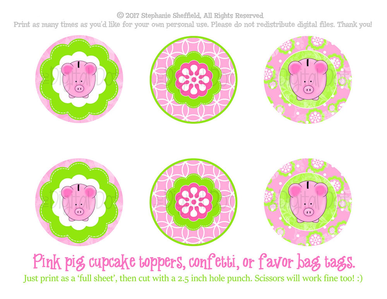 Pink Pig Cupcake Toppers, Piggy Birthday Decor, Pig Birthday Gift Bag ...