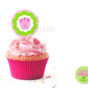 Pink Pig Cupcake Toppers, Piggy Birthday Decor, Pig Birthday Gift Bag ...