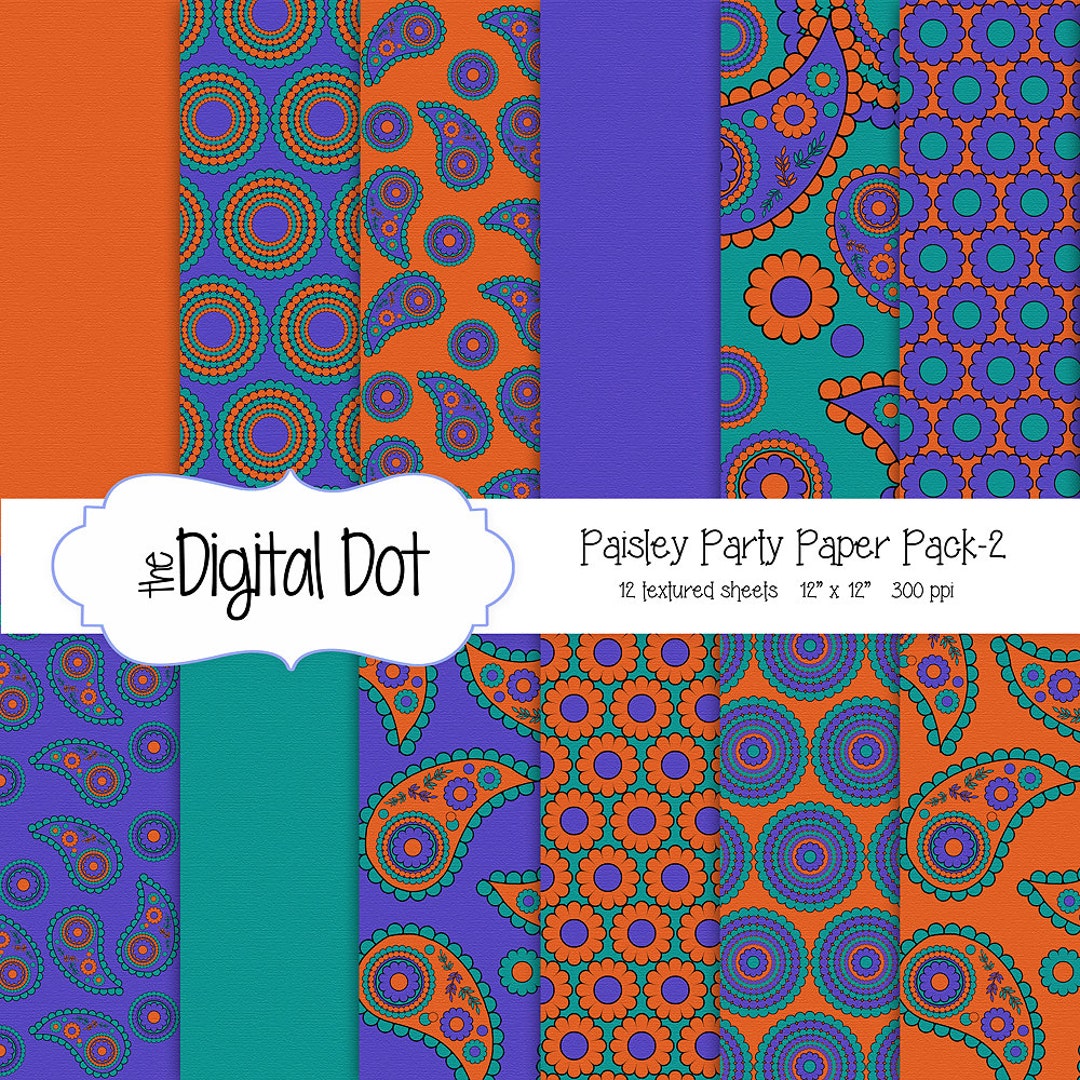 Digital Scrapbook Paper, Paisley Digital Paper, Orange Scrapbooking ...
