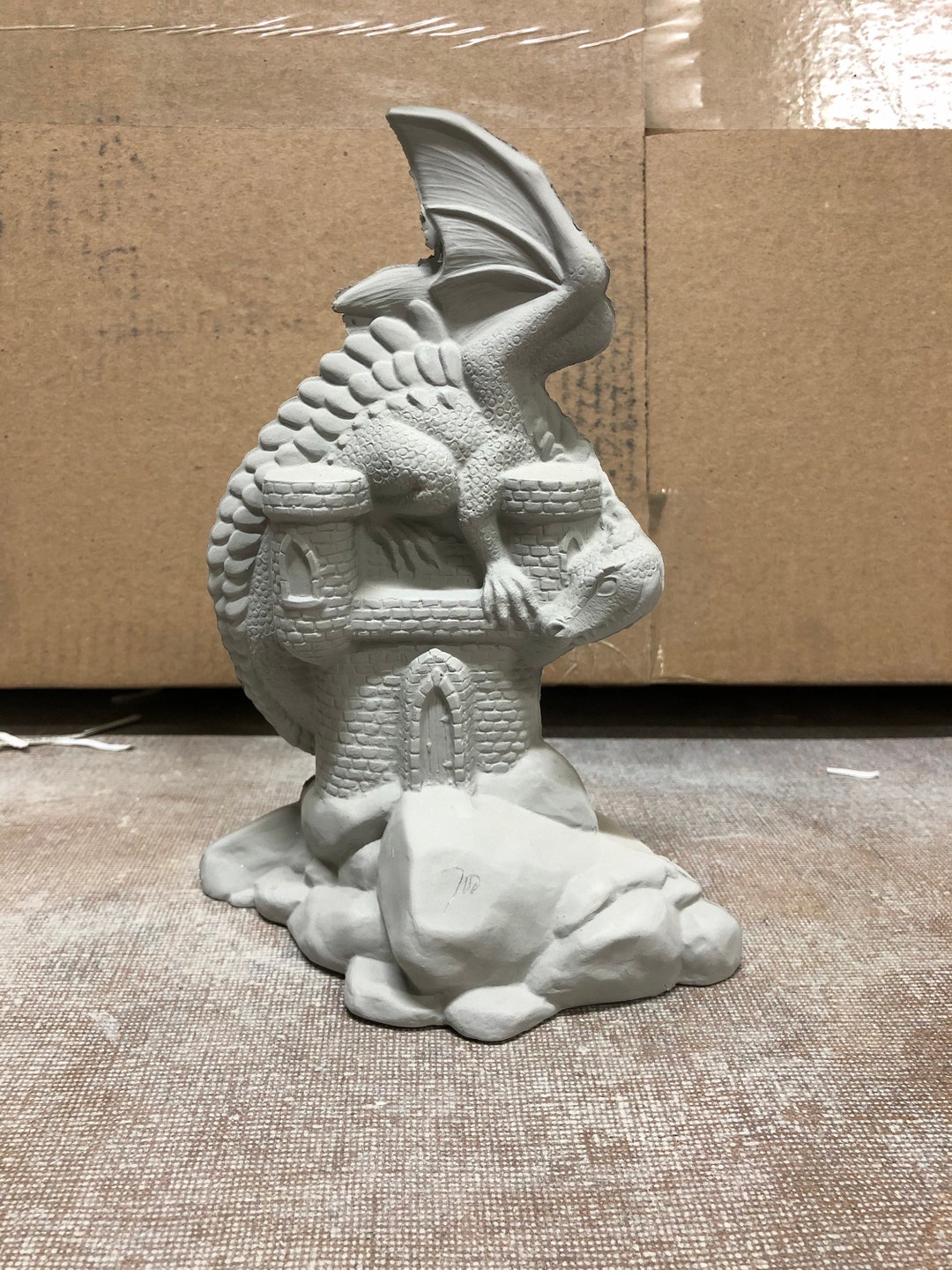 Ceramic Bisque Small Castle With Dragon DH 1135 7” Tall Ready to Paint ...