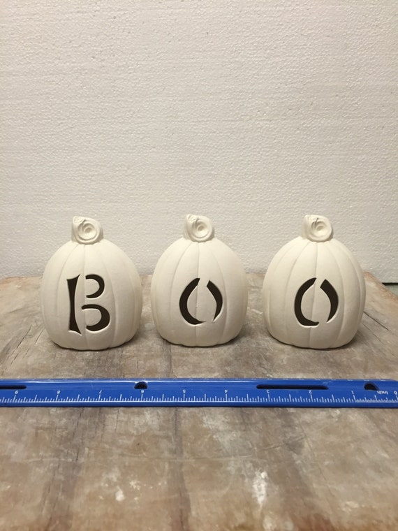 Ceramic Bisque Set of 3 Small Pumpkins boo Cutout | Etsy