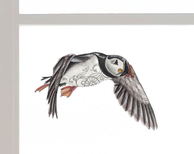 Flying Puffin Window Sticker, Puffin Gifts, Bird Window Stickers ...