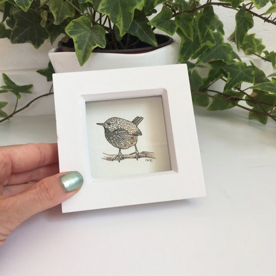 Small Framed Wall Art Cute Bird Gifts Tiny Wren Print Mini | Etsy