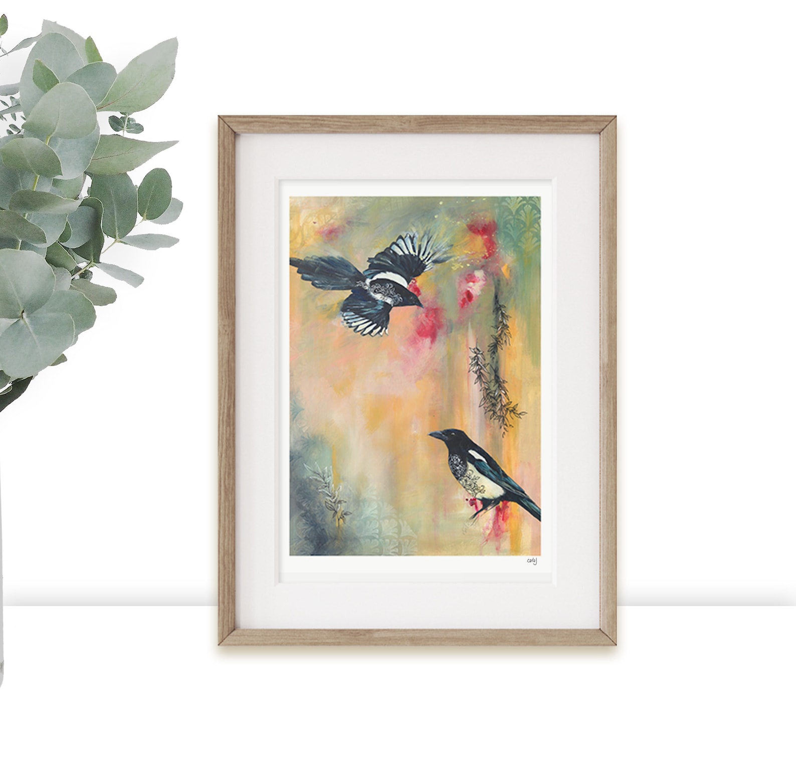 Two Magpies Art Original Bird Painting, Beautiful Art by Artist, Mixed ...