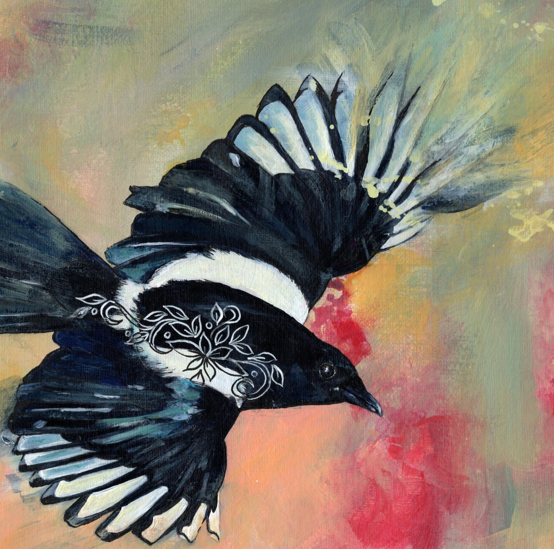 Two Magpies Art Original Bird Painting, Beautiful Art by Artist, Mixed ...