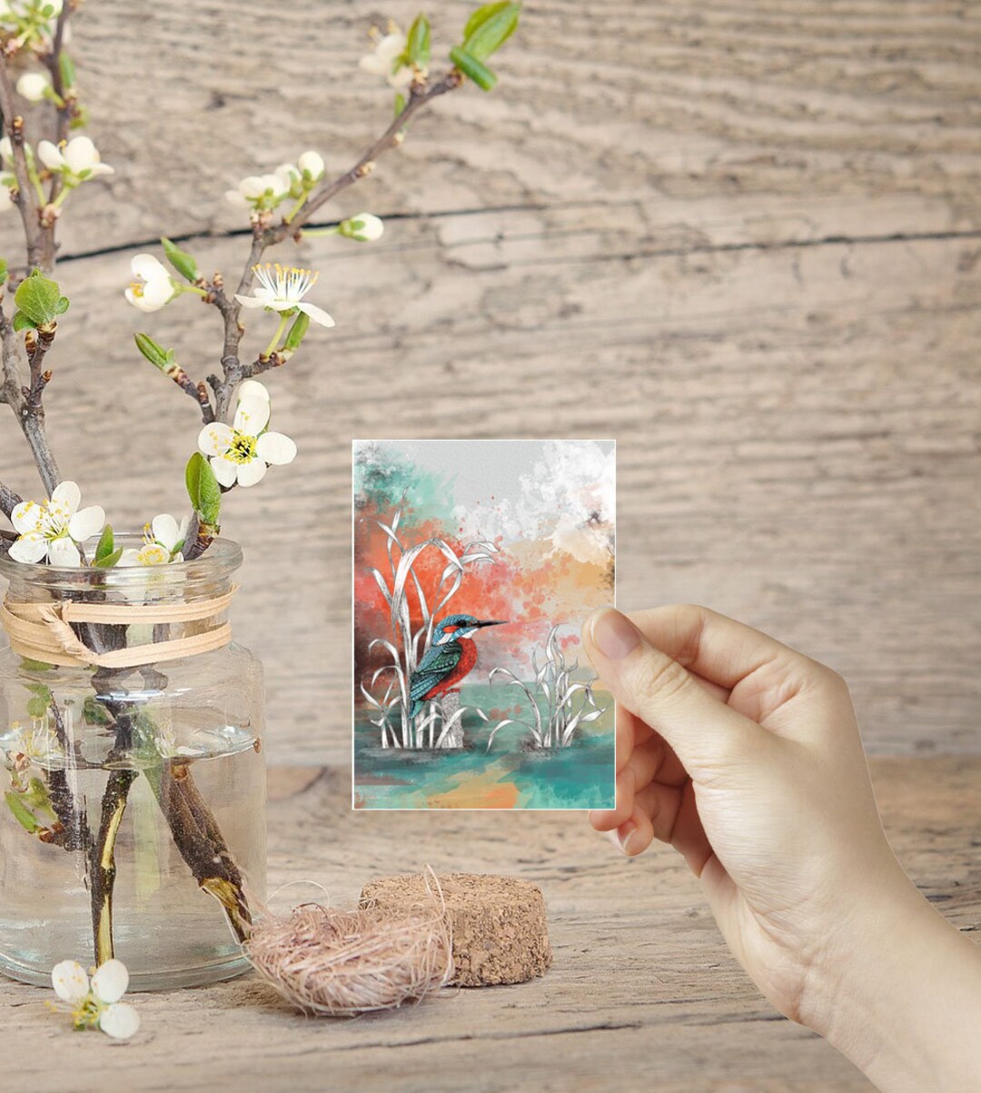 Tiny Art Print Kingfisher Painting Mini Art Prints Nature Lover ...