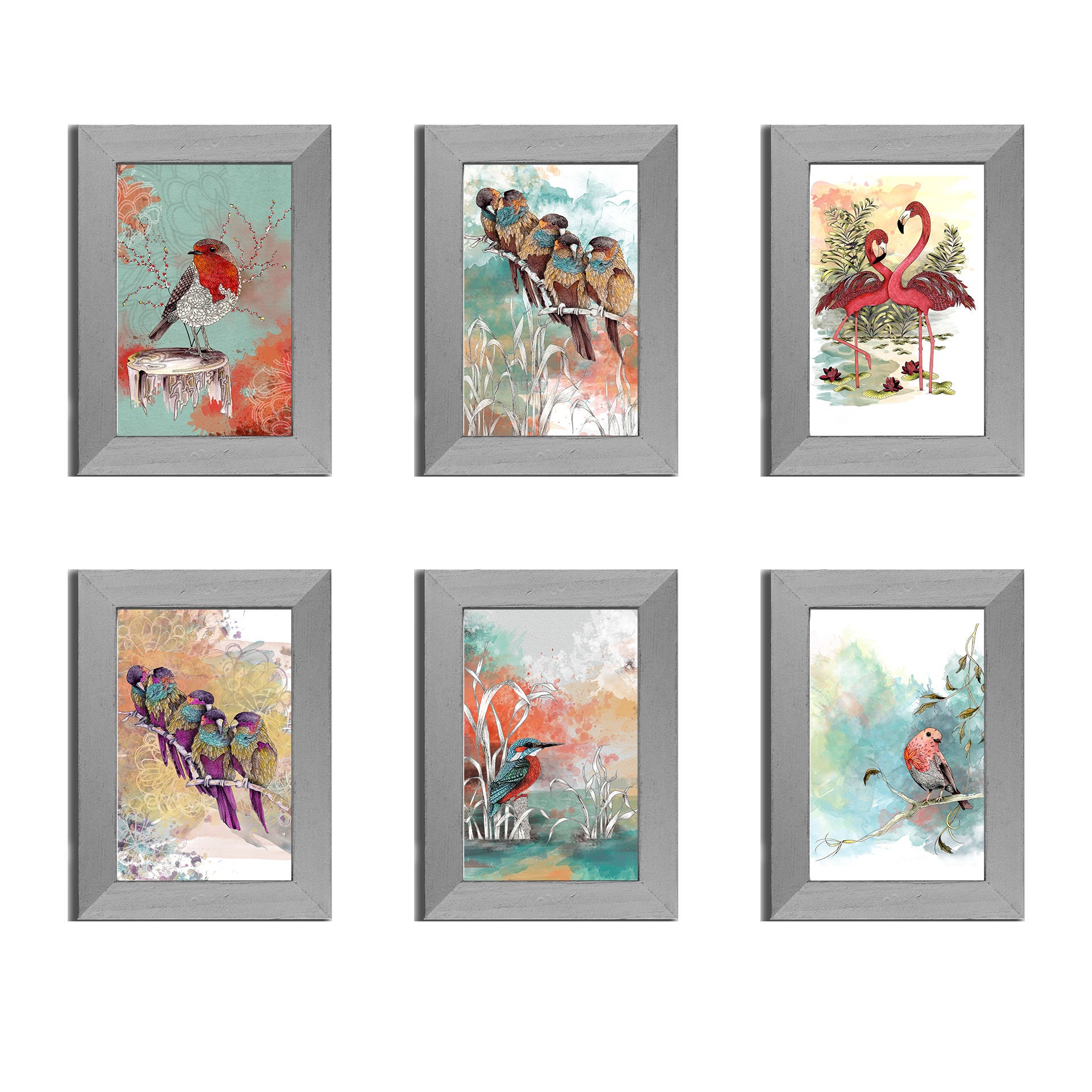 Mini print set of 6 ACEO cards tiny art prints mini birds | Etsy