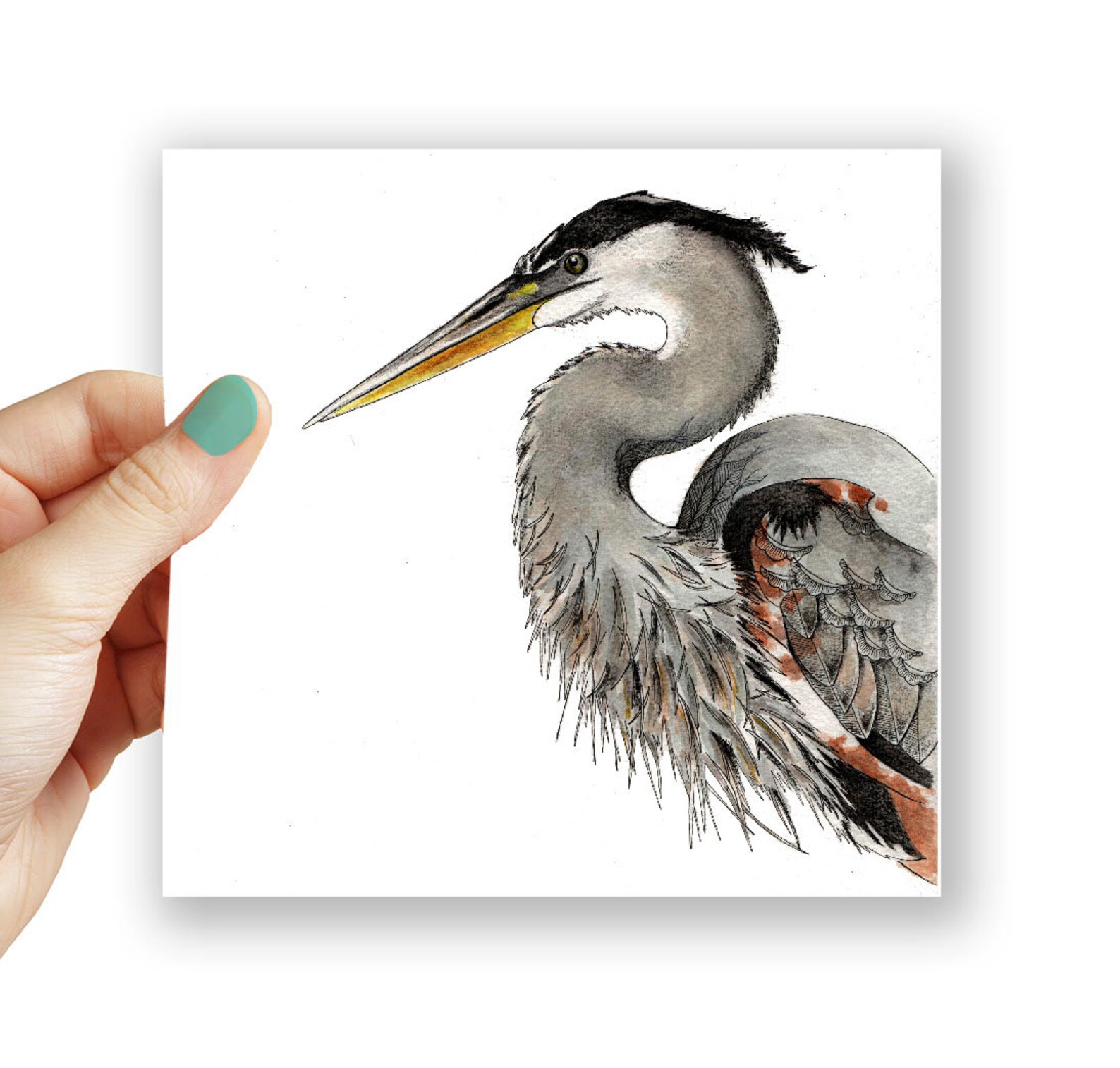 Wading Bird Art Cards Pack of 2 Blank Cards Grey Heron | Etsy