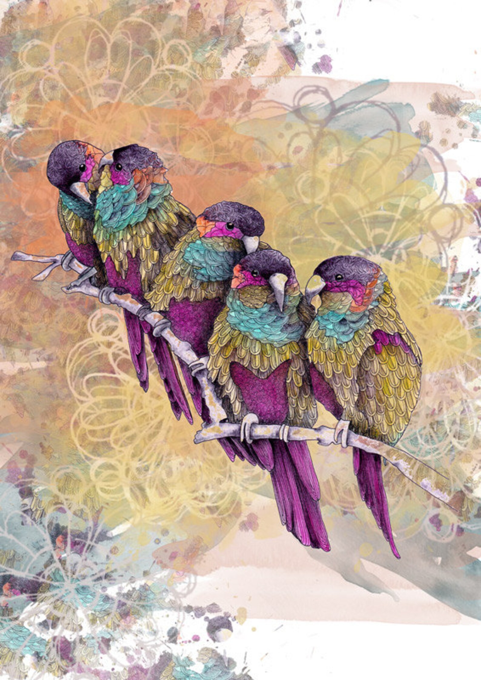 ACEO Print Mini Birds Painting Parrot Print Bird Art Miniature - Etsy