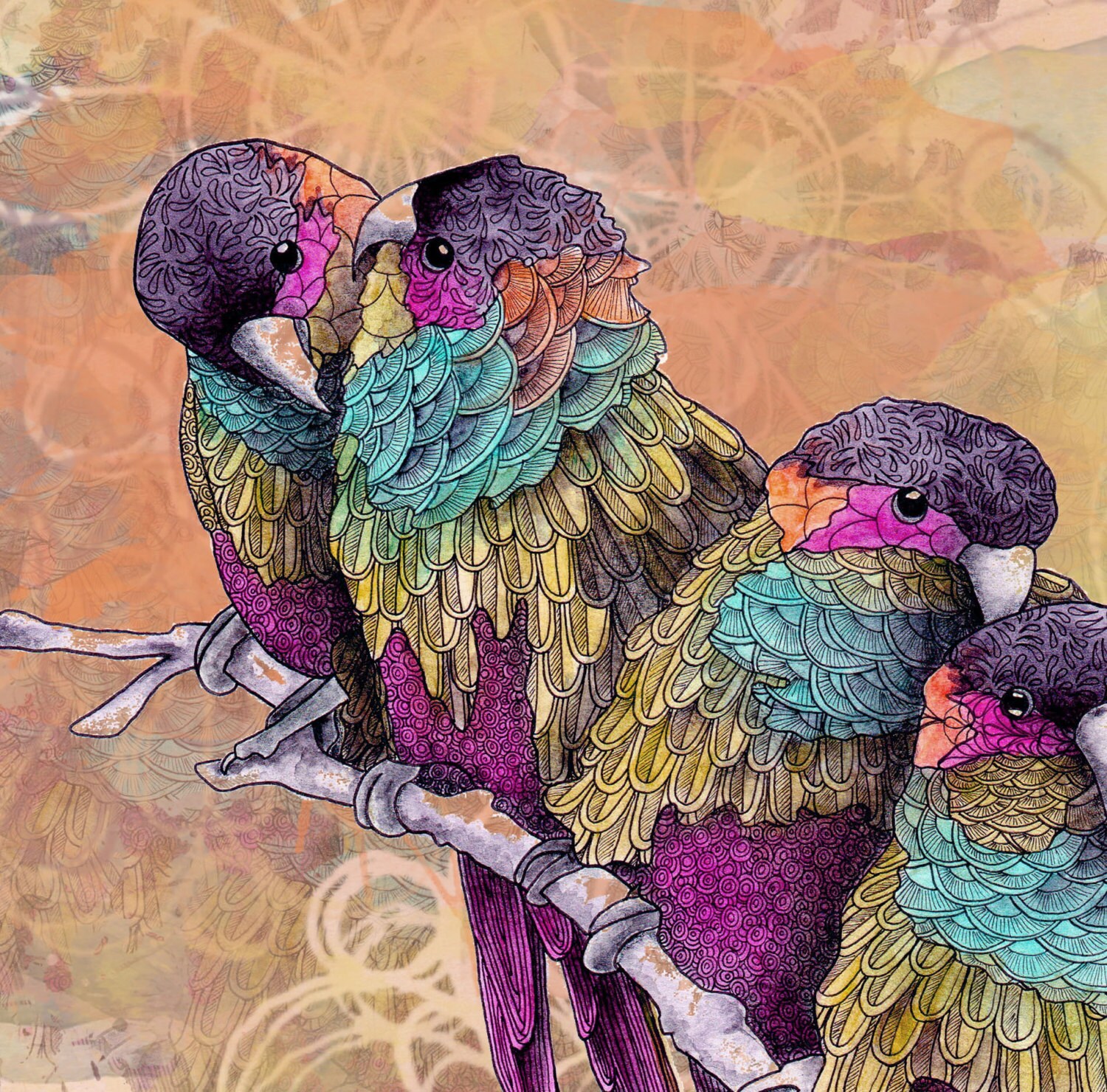 ACEO Print Mini Birds Painting Parrot Print Bird Art Miniature | Etsy