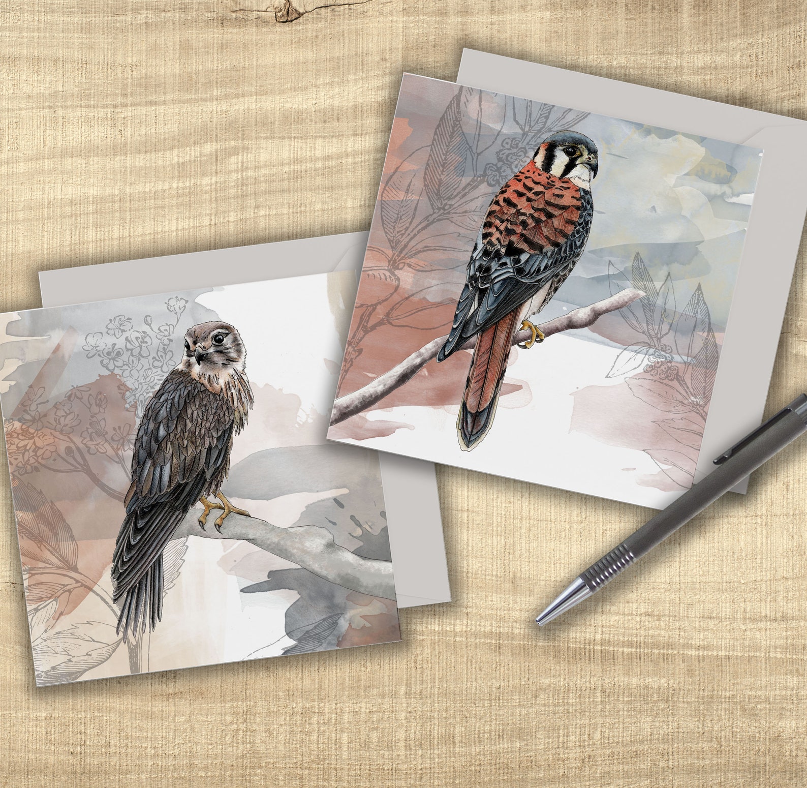 Birds of Prey Art Cards Set of 2 Bird Cards Birdwatching - Etsy