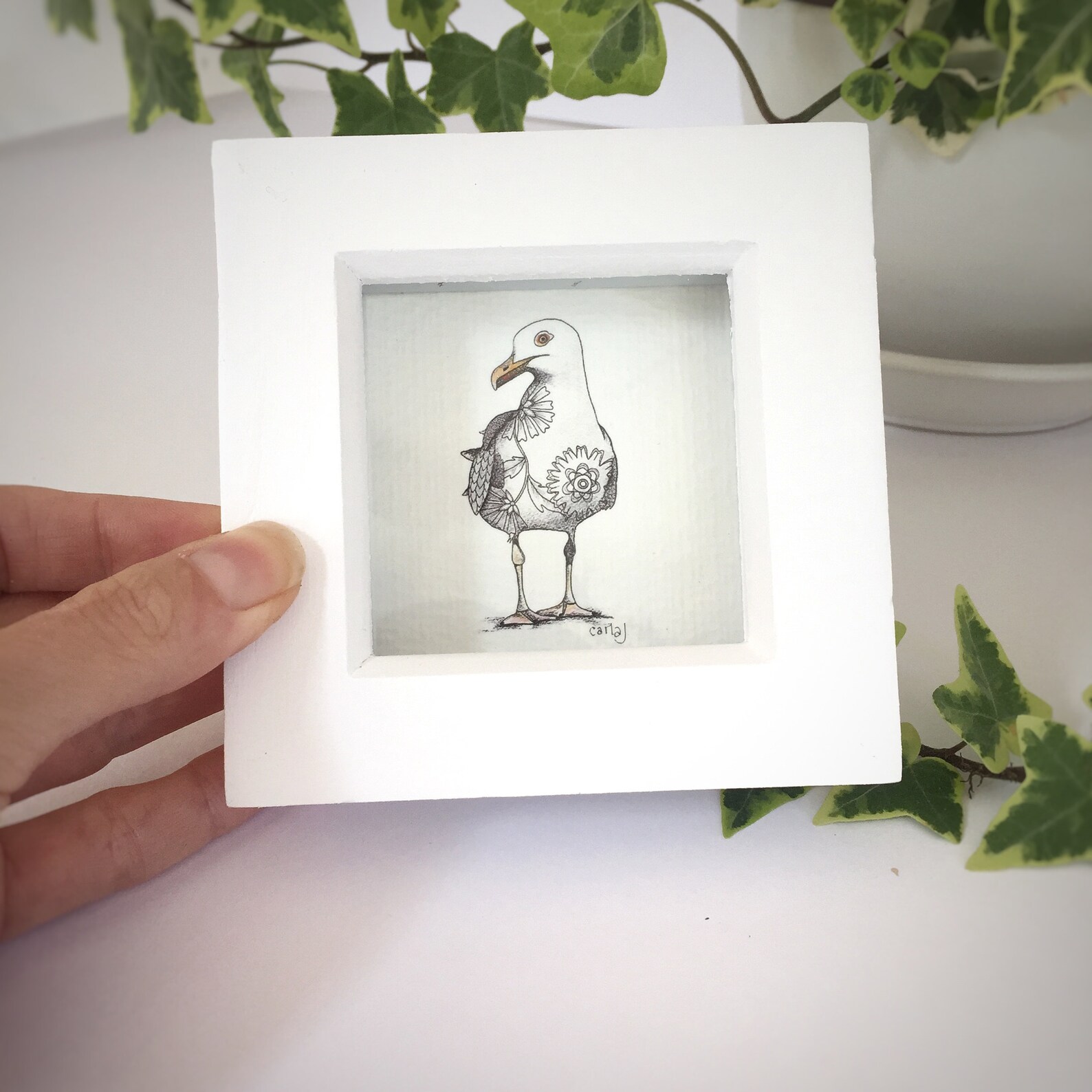 Small framed print Tiny bird print Seagull wall art Mini | Etsy