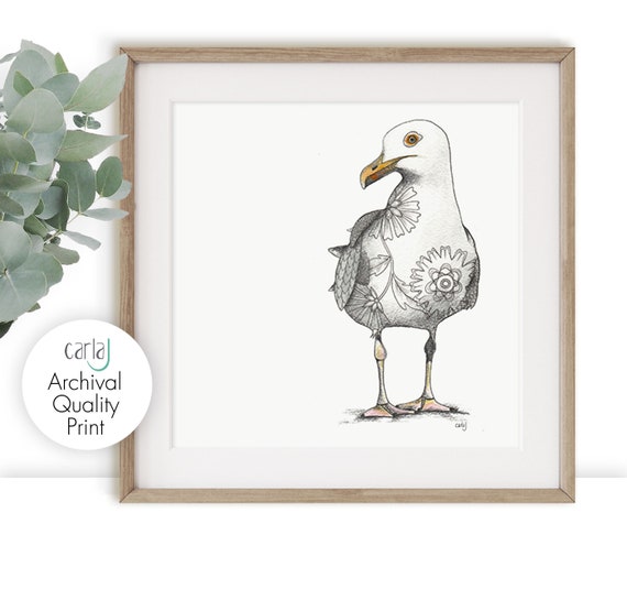 Seagull Print Bird Illustration Minimal Print Coastal Wall | Etsy UK
