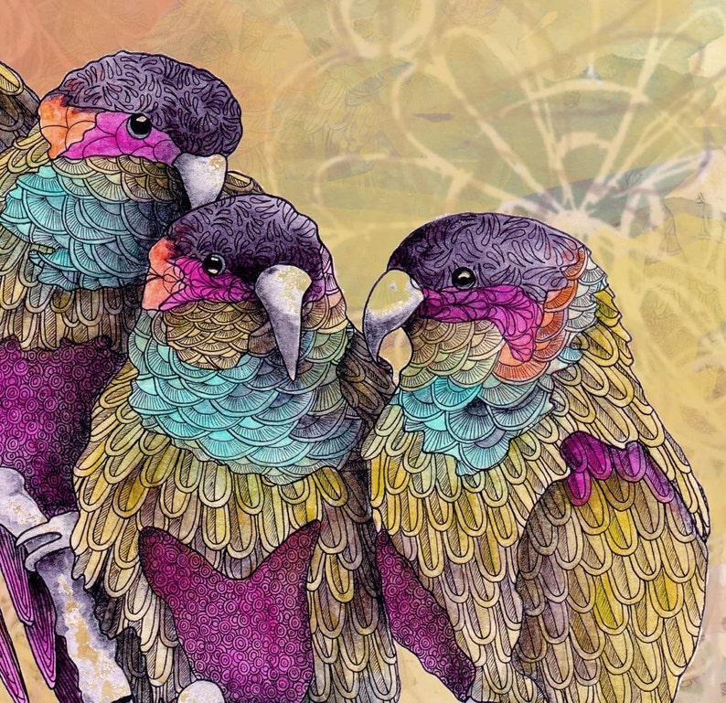ACEO Print Mini Birds Painting Parrot Print Bird Art Miniature - Etsy