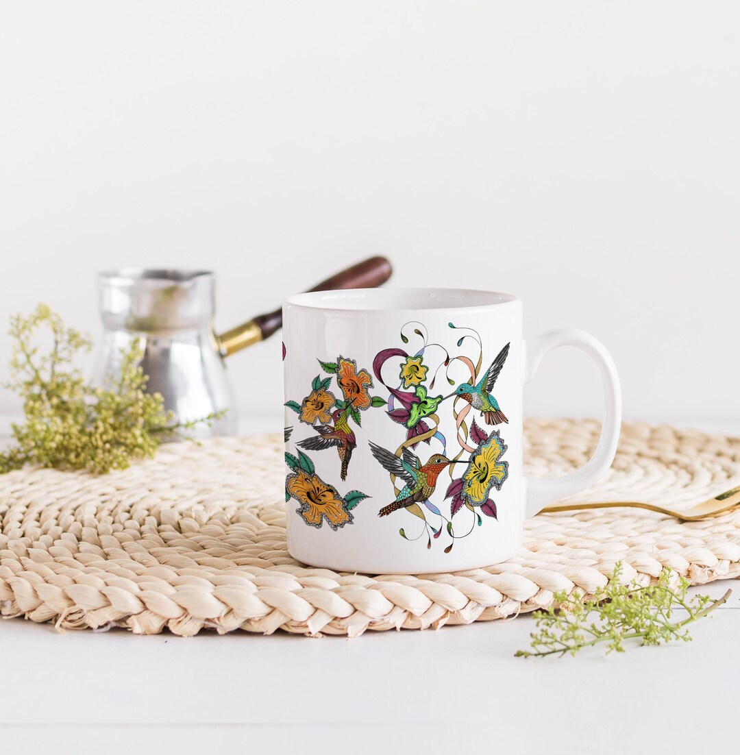 Artistic Coffee Mug, Hummingbirds Ceramic Coffee Mugs, Nature Art Bird ...