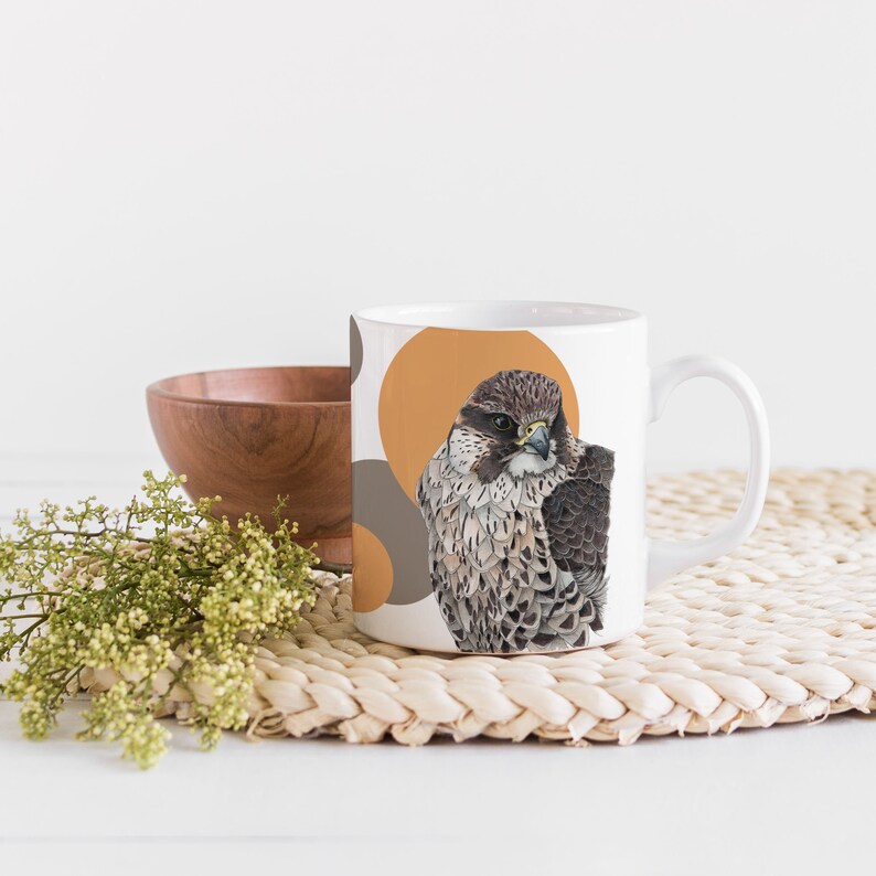 Bird Mug Yellow and Brown Scandi Mug Bird of Prey Coffee - Etsy