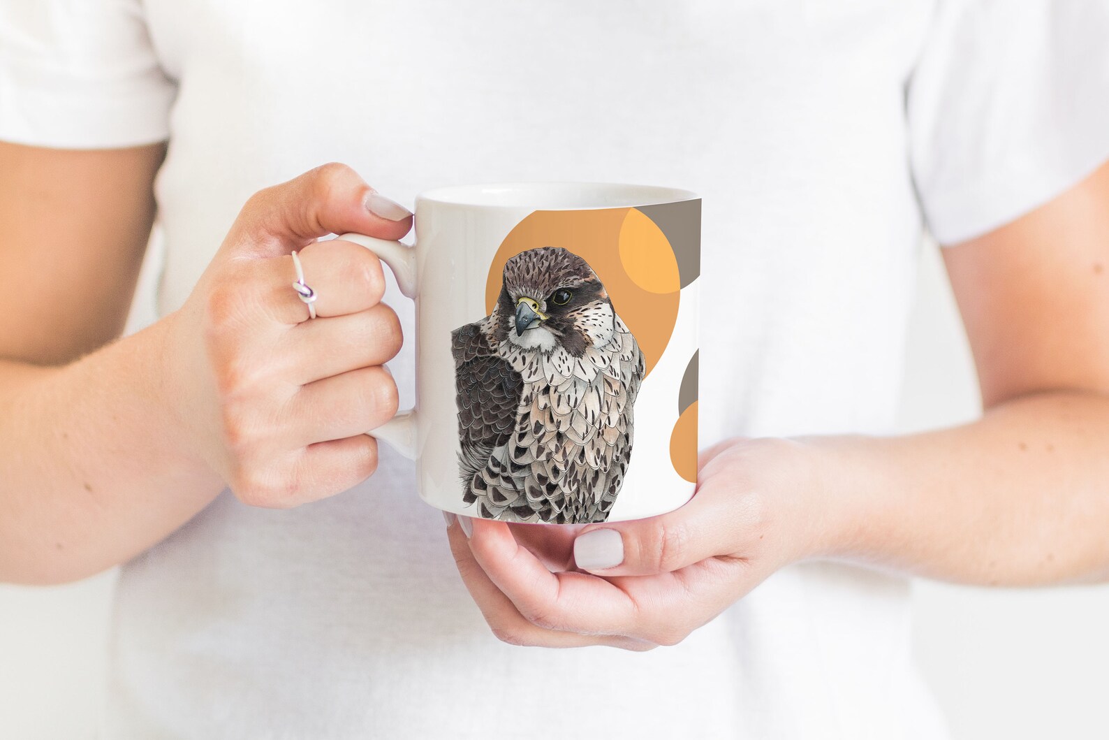 Bird Mug Yellow and Brown Scandi Mug Bird of Prey Coffee - Etsy