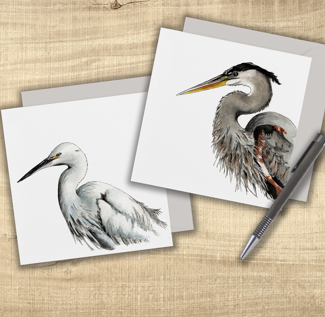 Wading Bird Art Cards Pack of 2 Blank Cards Grey Heron - Etsy