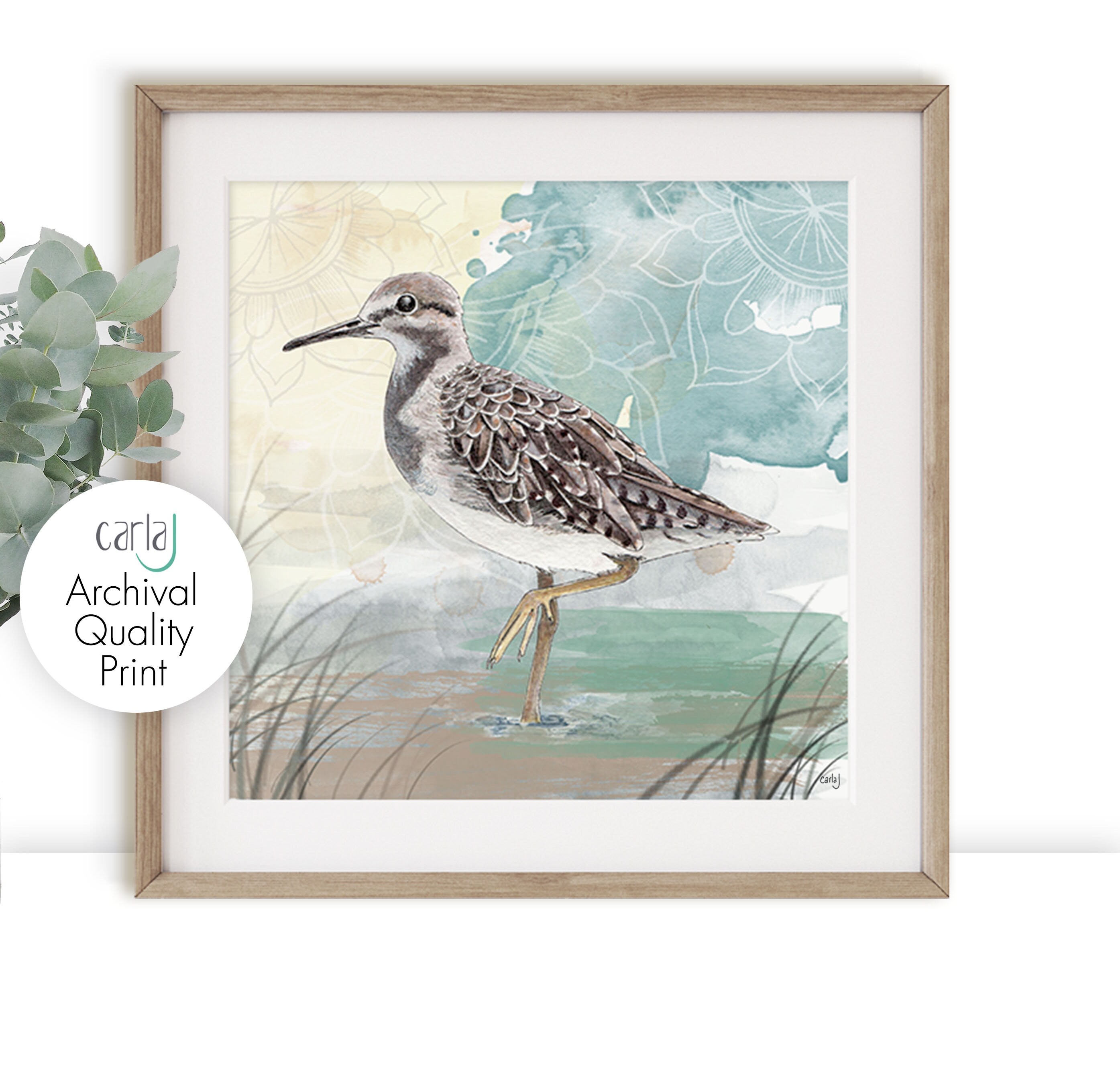 Sandpiper Wall Art, Water Bird Blue Art Print, Wade Bird Painting ...