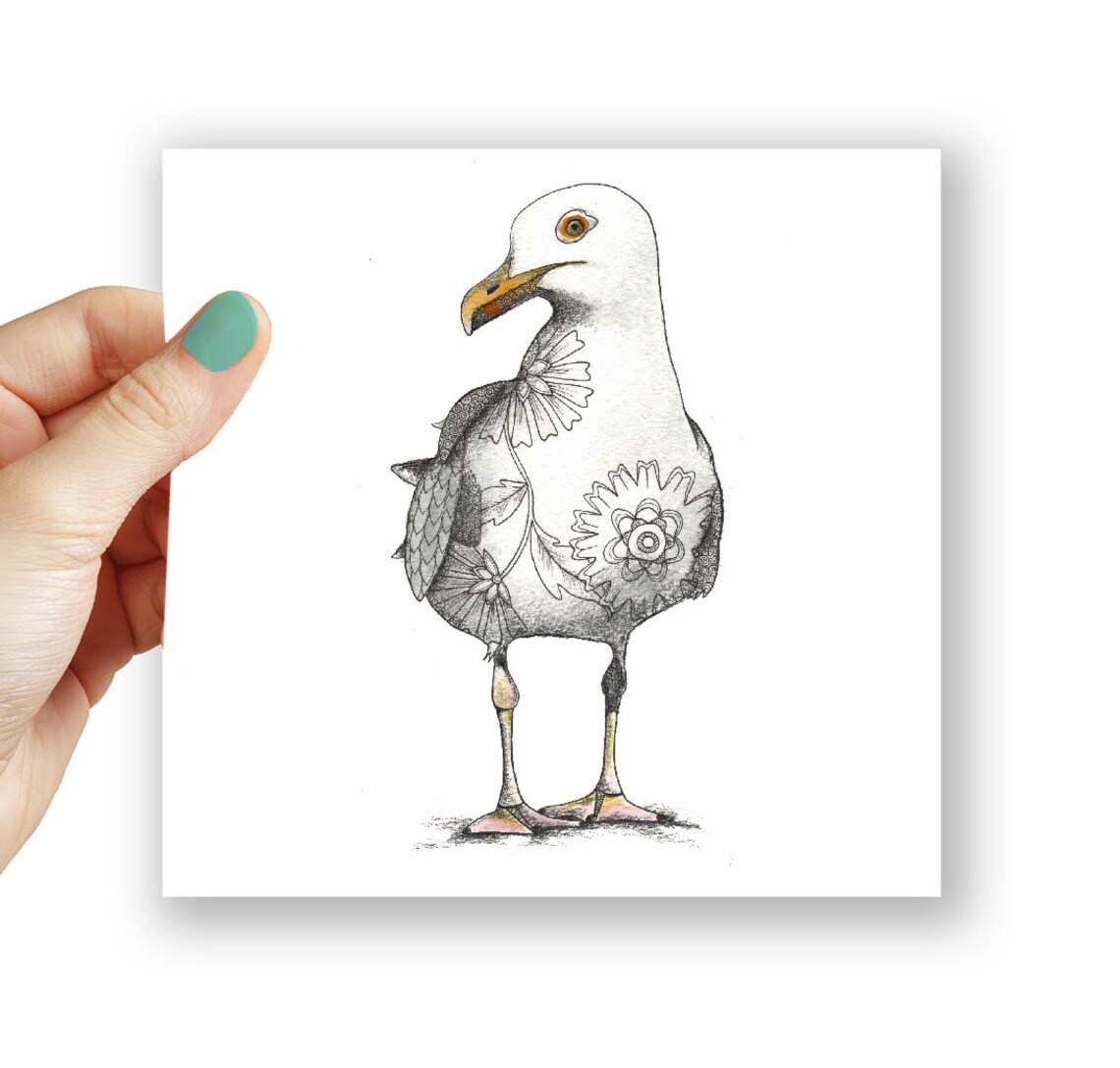 Puffin Card and Seagull Card Set of 2 Sea Birds Art Cards | Etsy