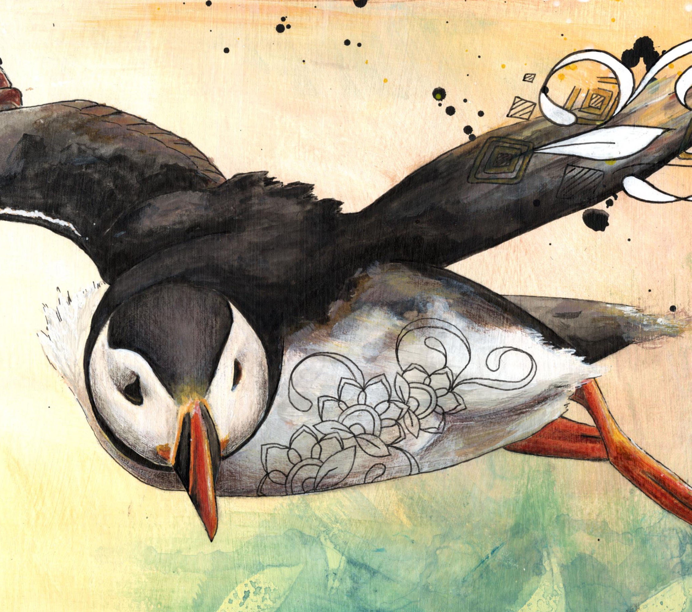 Puffin Art Original Painting, Bird Illustrations, Bright Nature Wall ...