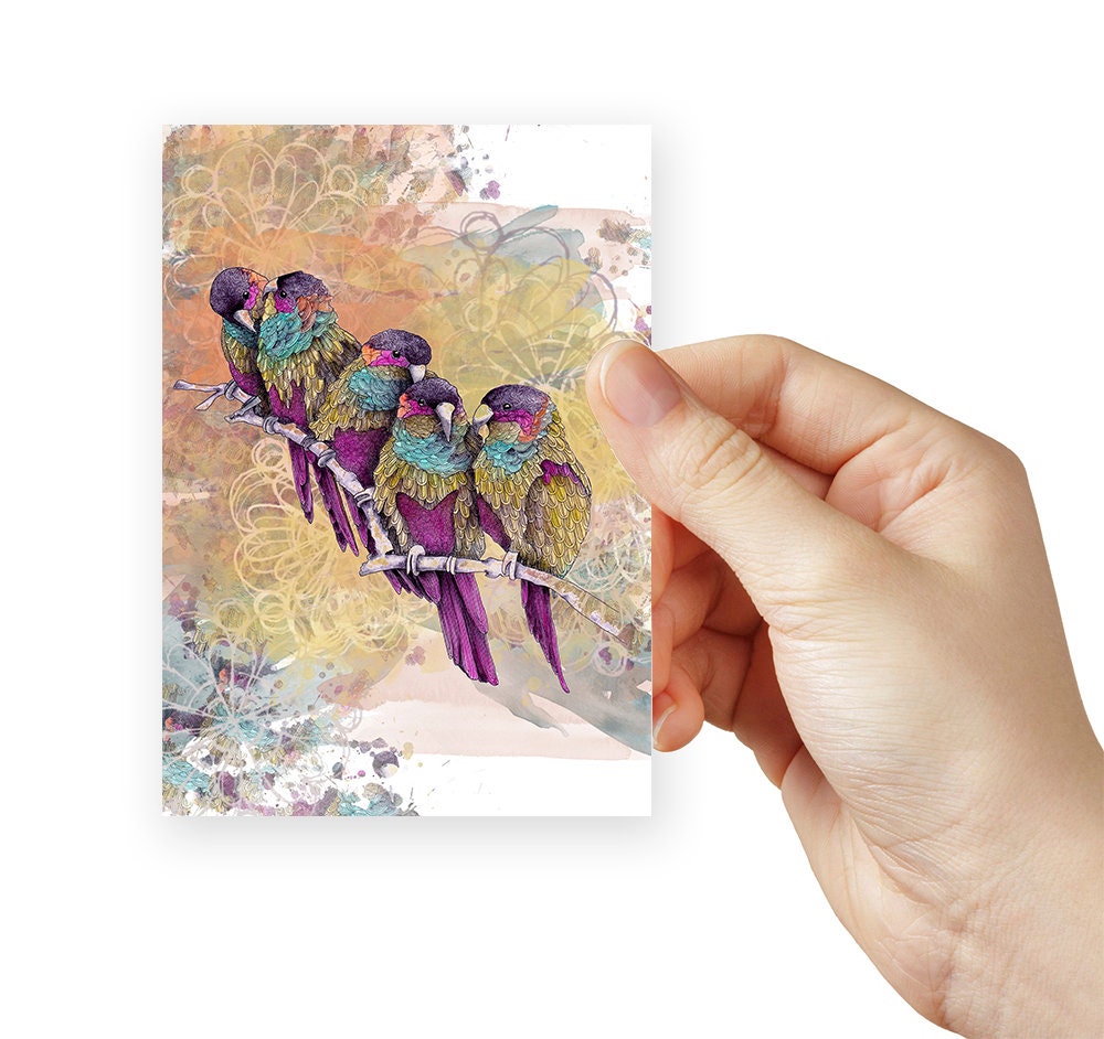 Mini print set of 6 ACEO cards tiny art prints mini birds | Etsy